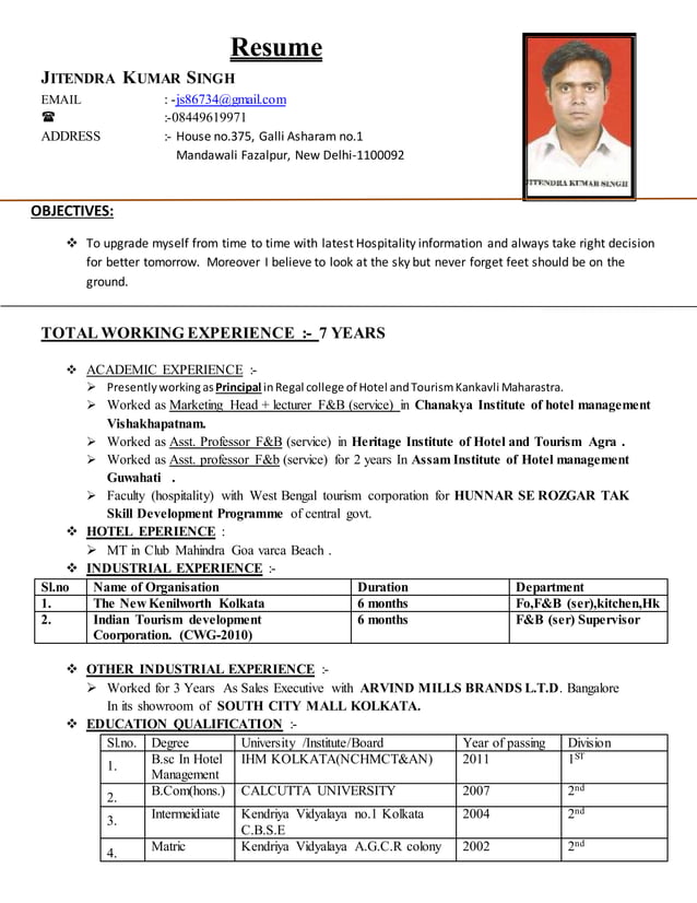 JITTU RESUME (1) (1) | DOCX | Hospitality Industry | Industries
