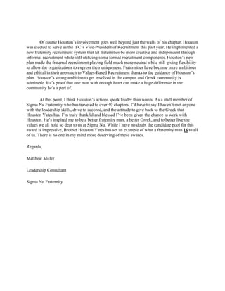 Houston Yates Letter of Recommendation | PDF