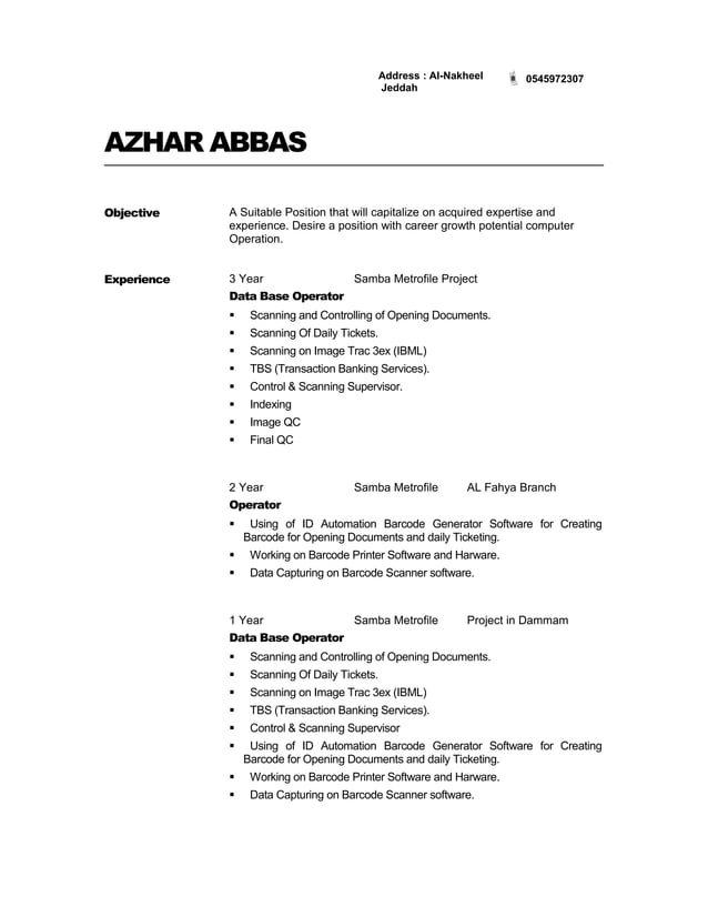 AZHAR CV | DOC | Databases | Computer Software and Applications