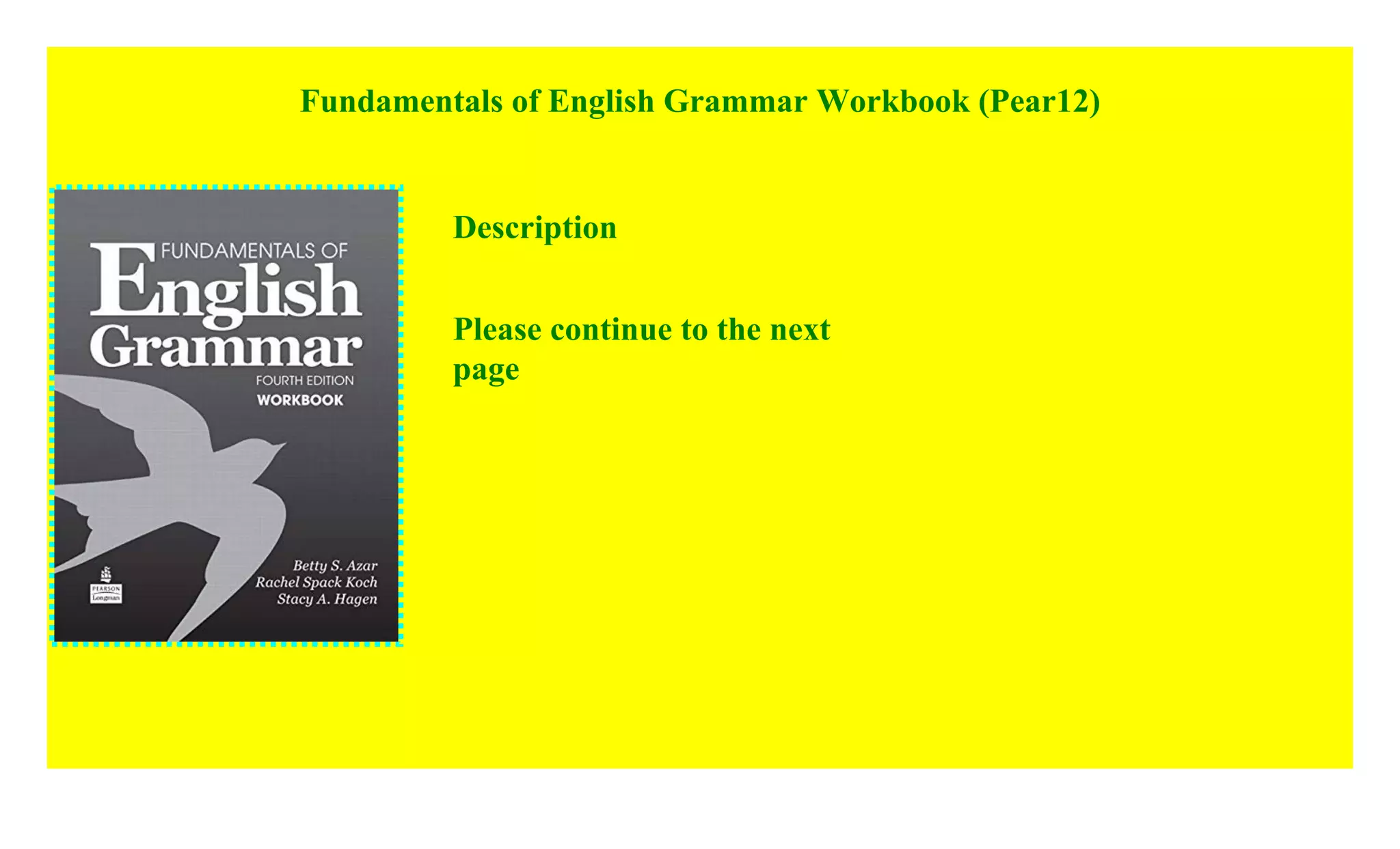 Fundamentals of English Grammar Workbook (Pear12) ((P.D.F))^^@@ | PDF