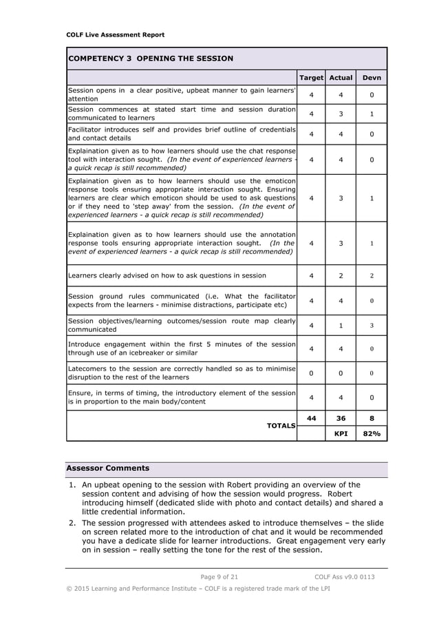 Robert Davies COLF Assessment | PDF