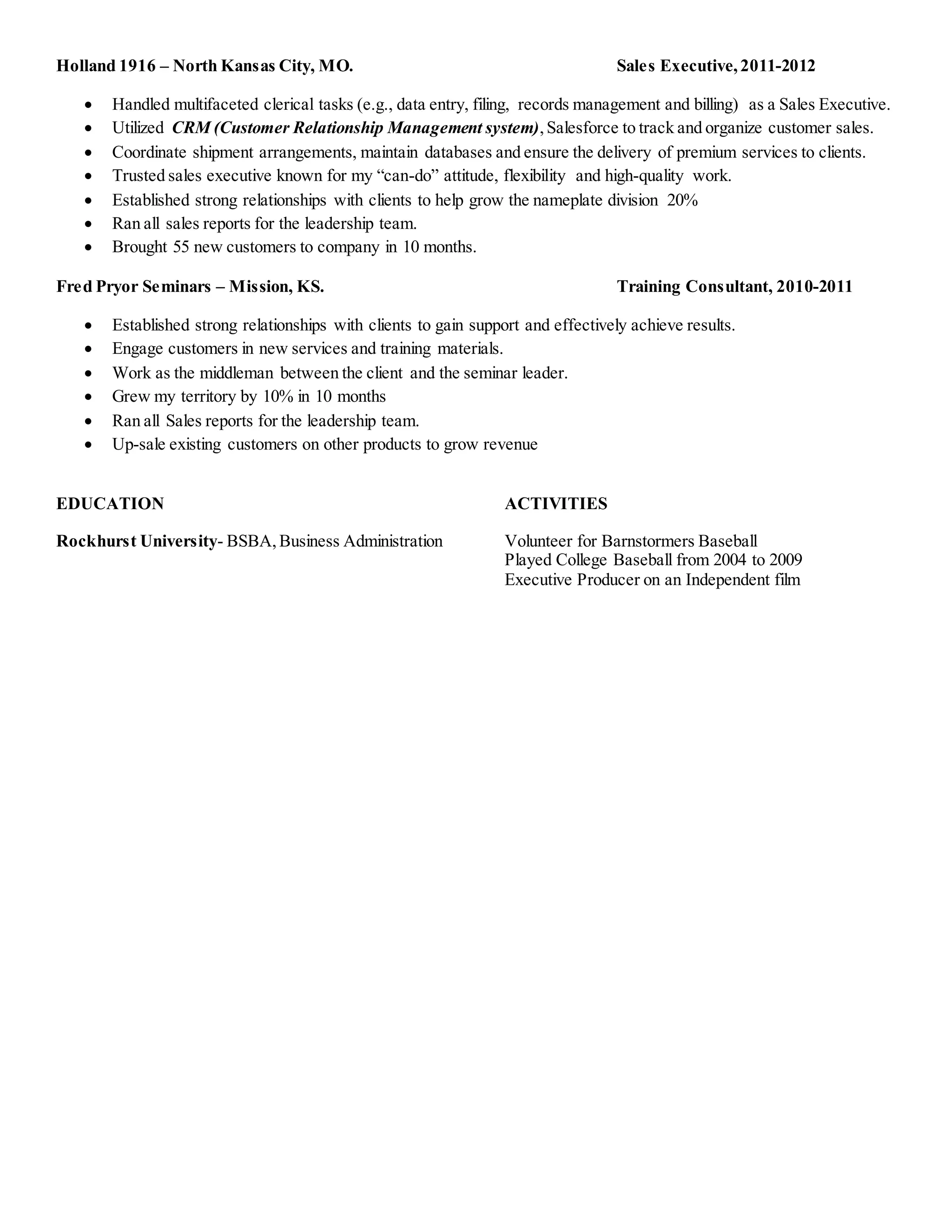 Derrick McKinney Resume NEW | DOCX | Sales | Business