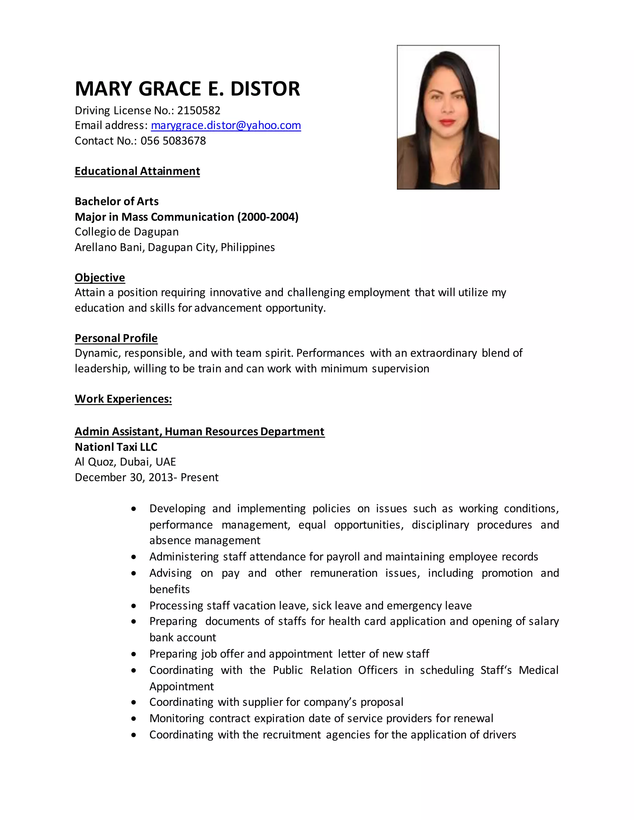 Mary Grace Distor cv | PDF