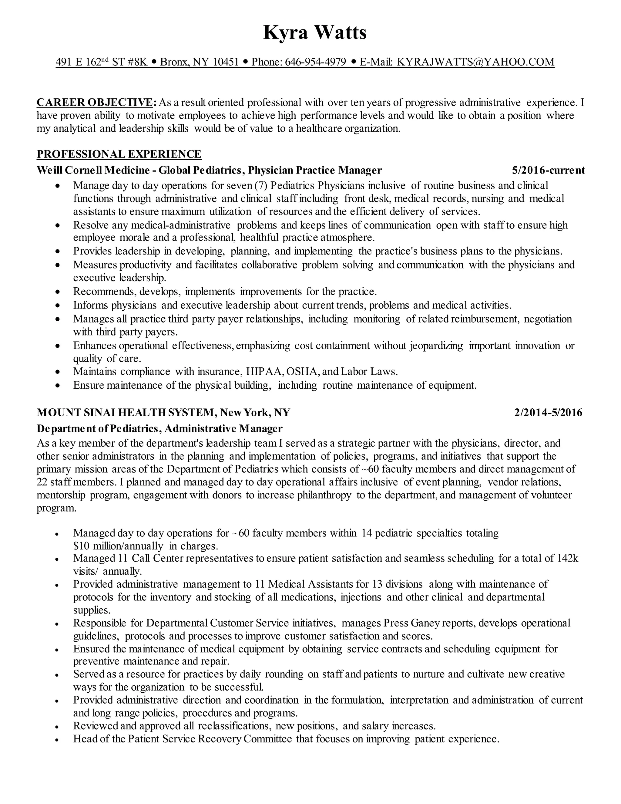 Kyra Watts Resume 6 2016 | DOCX