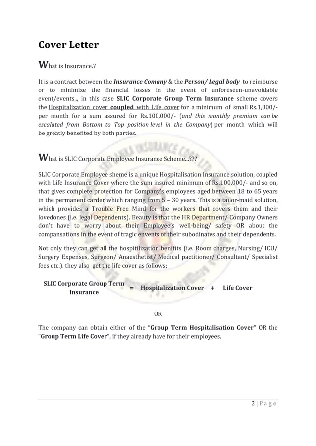 Insurance Proposal - SLIC Corporate Employee (Format) | PDF