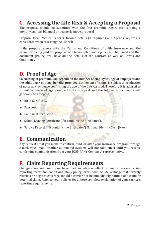 Insurance Proposal - SLIC Corporate Employee (Format) | PDF