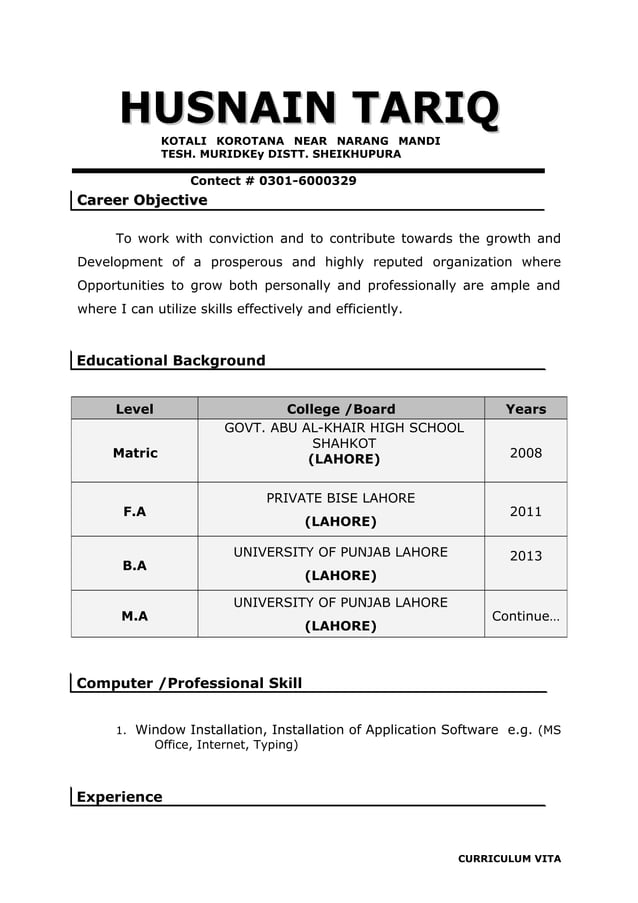Hussain Tariq CV | DOC