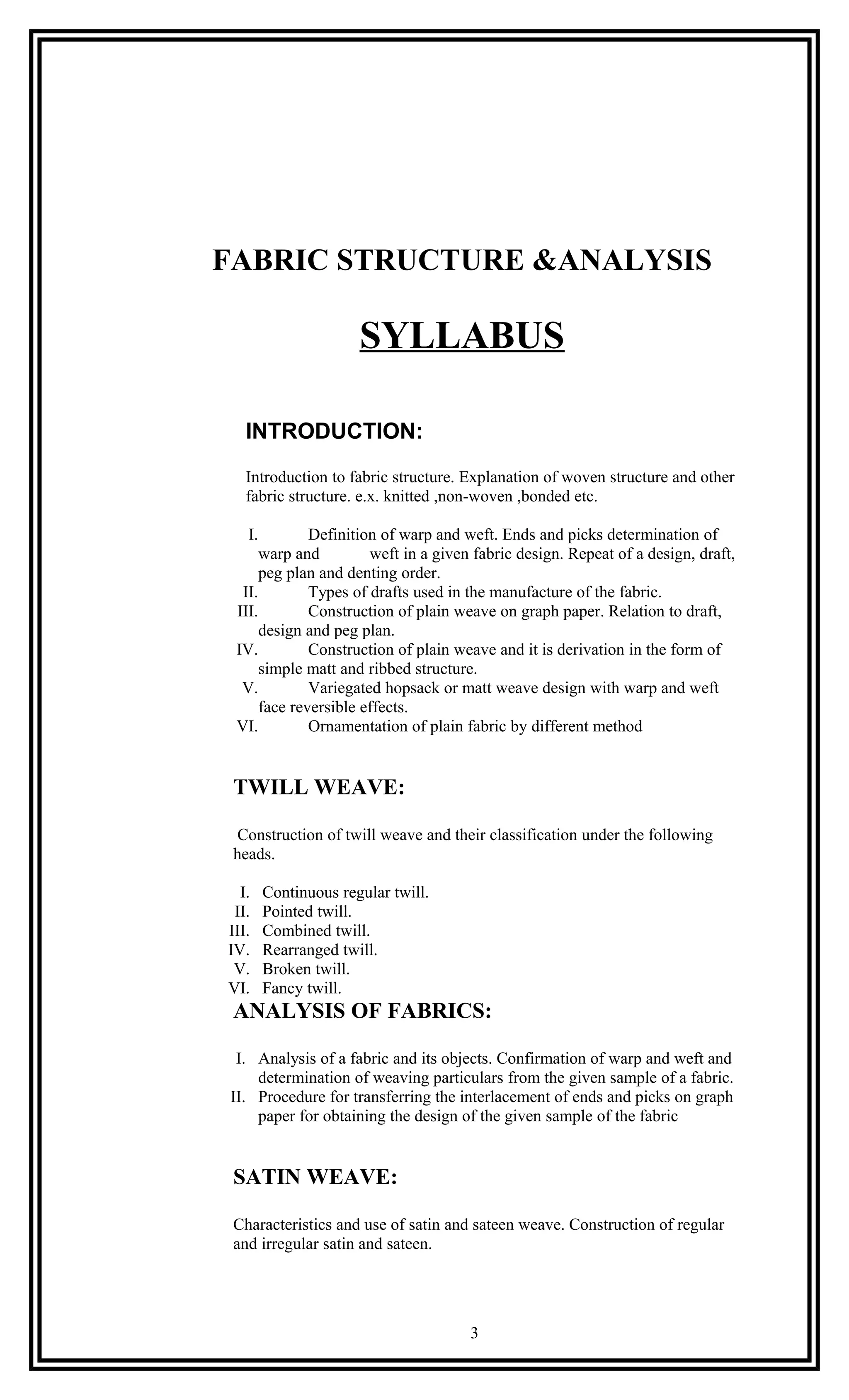 fabric structure & analysis. | DOC