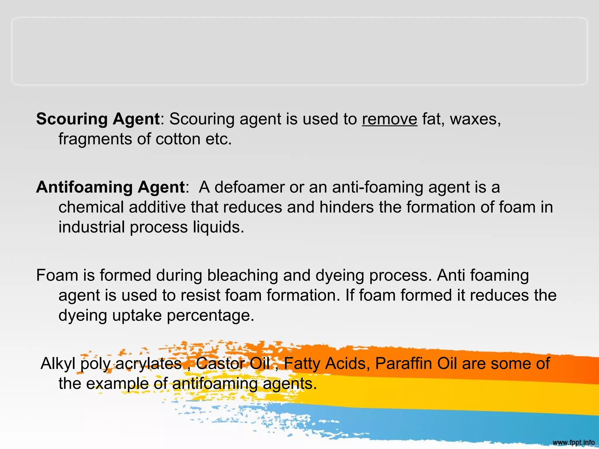 Chemicals and Auxiliaries used in Textile Wet Processing | PPT