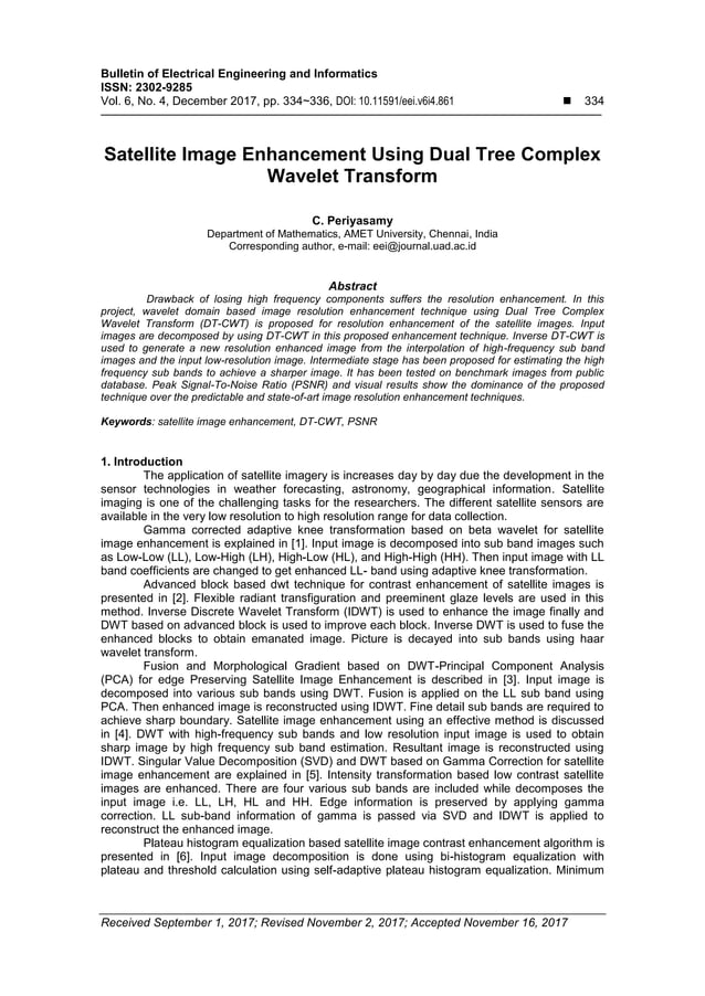 Satellite Image Enhancement Using Dual Tree Complex Wavelet Transform | PDF