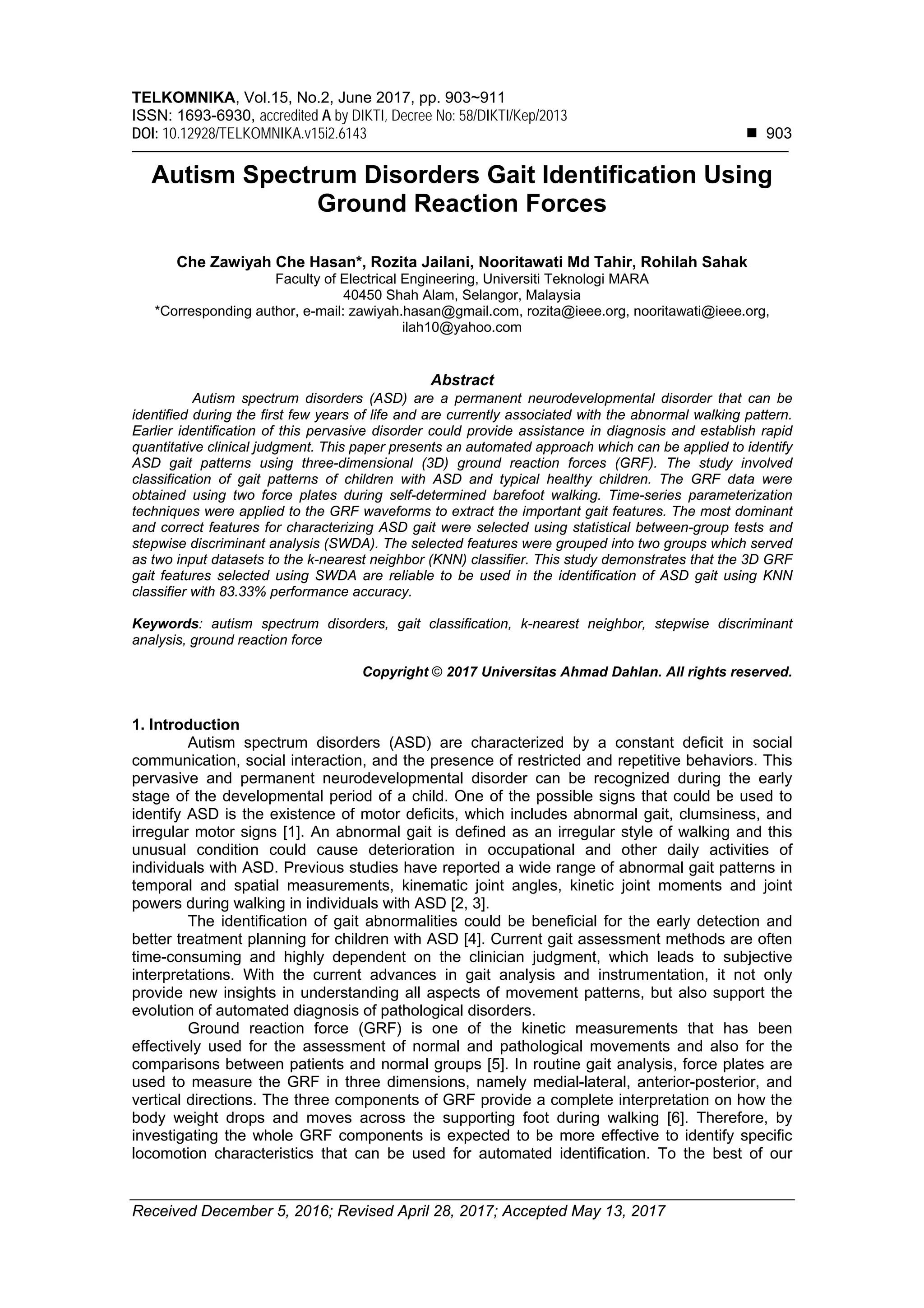 Autism Spectrum Disorders Gait Identification Using Ground Reaction Forces Pdf