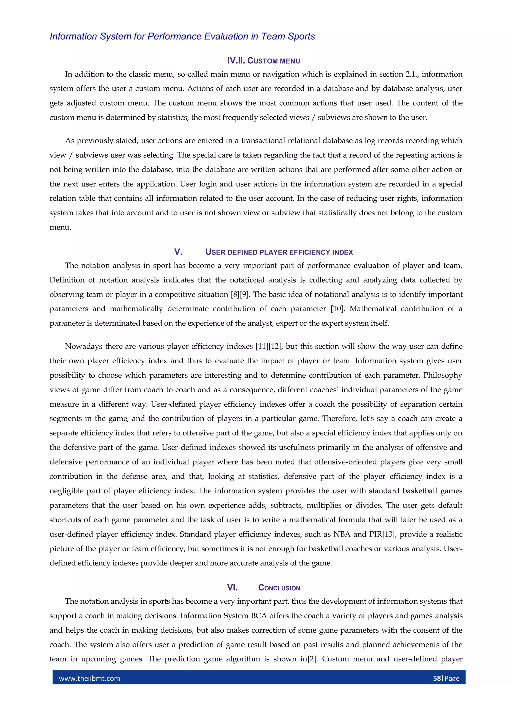Information System for Performance Evaluation in Team Sports | PDF