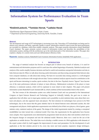 Information System for Performance Evaluation in Team Sports | PDF