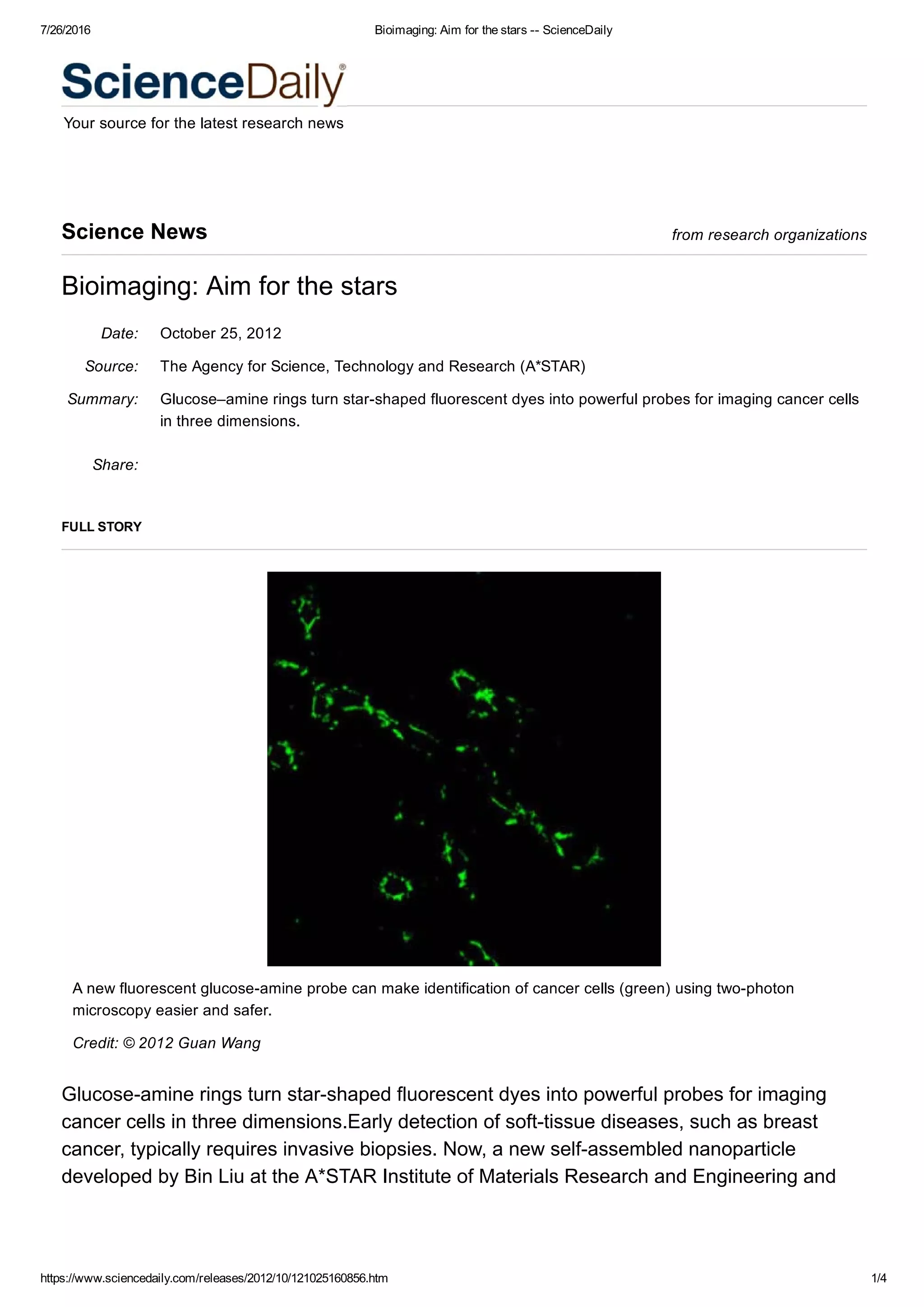 Bioimaging_ Aim for the stars -- ScienceDaily | PDF