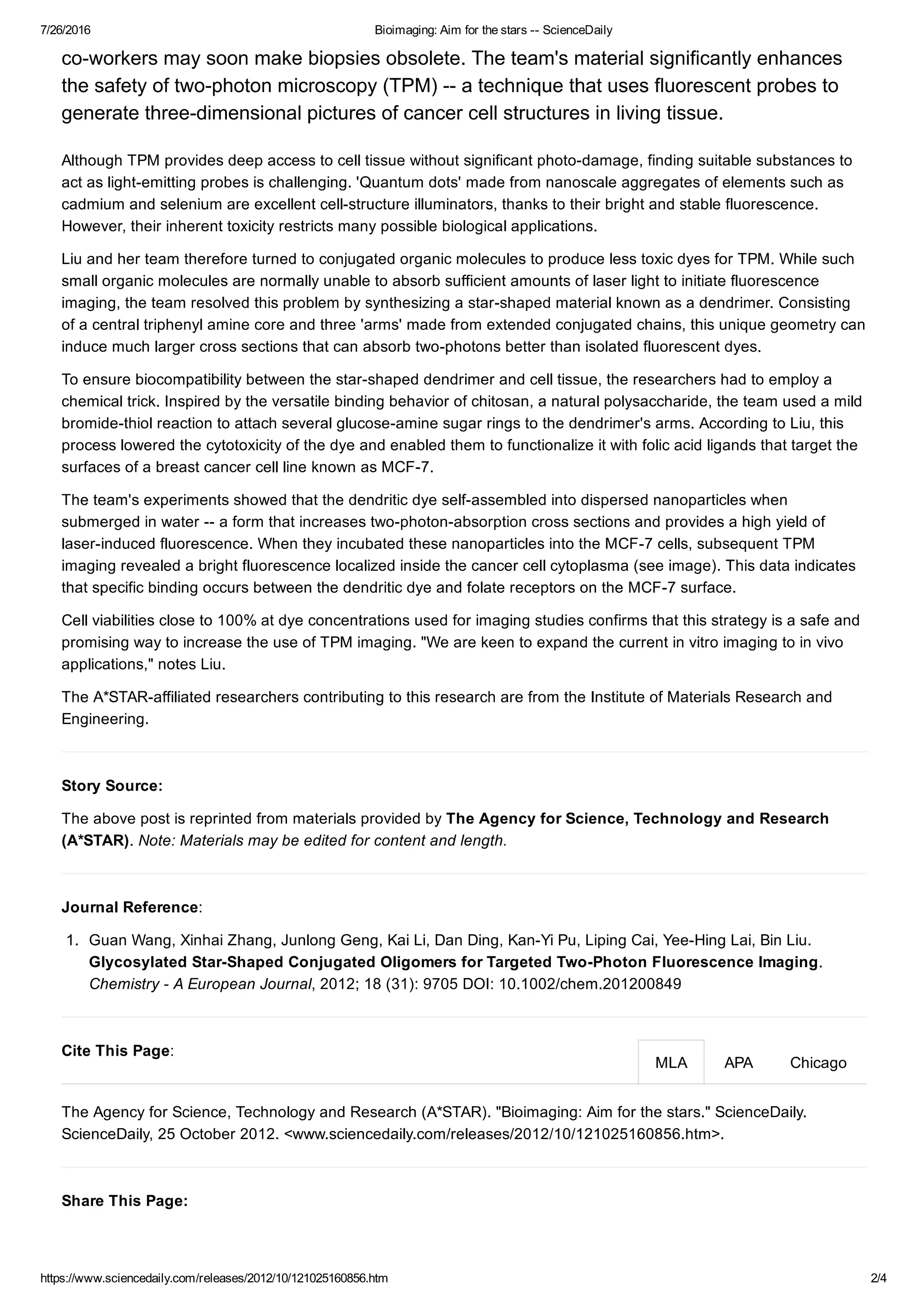 Bioimaging_ Aim for the stars -- ScienceDaily | PDF