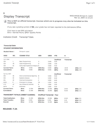 San Francisco City College Transcript | PDF
