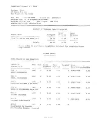 San Francisco City College Transcript | PDF