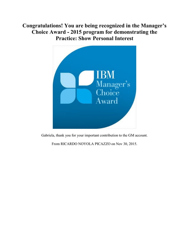 IBM MANAGERS CHOICE AWARD 2015 | PDF