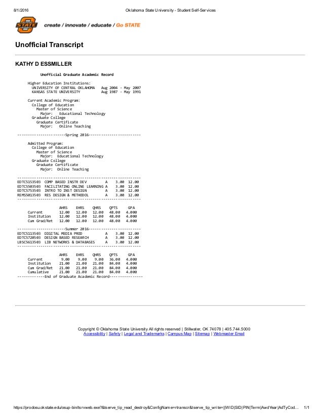 OSU transcript unofficial