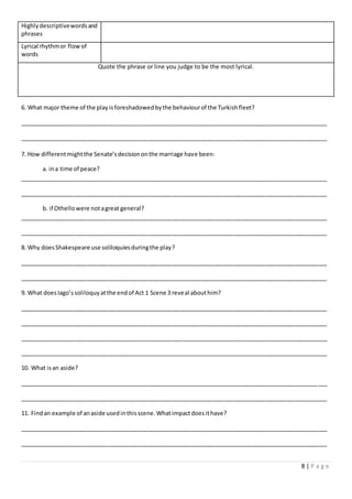 Othello - Work Book | DOCX