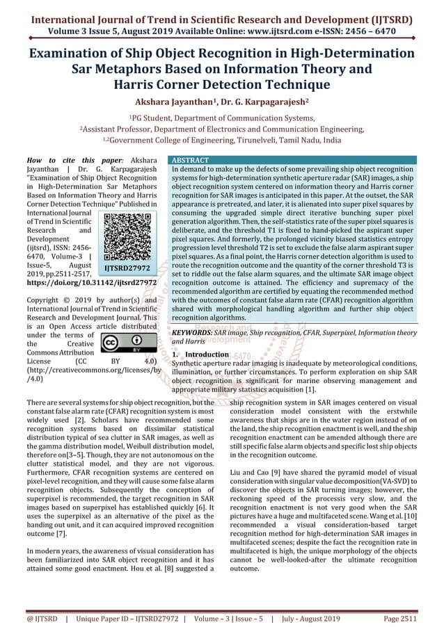 Examination of Ship Object Recognition in High Determination Sar Metaphors Based on Information ...