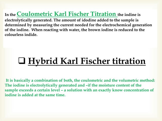 Karl Fischer titration,principle,apparatus, titration types,Endpoint ...