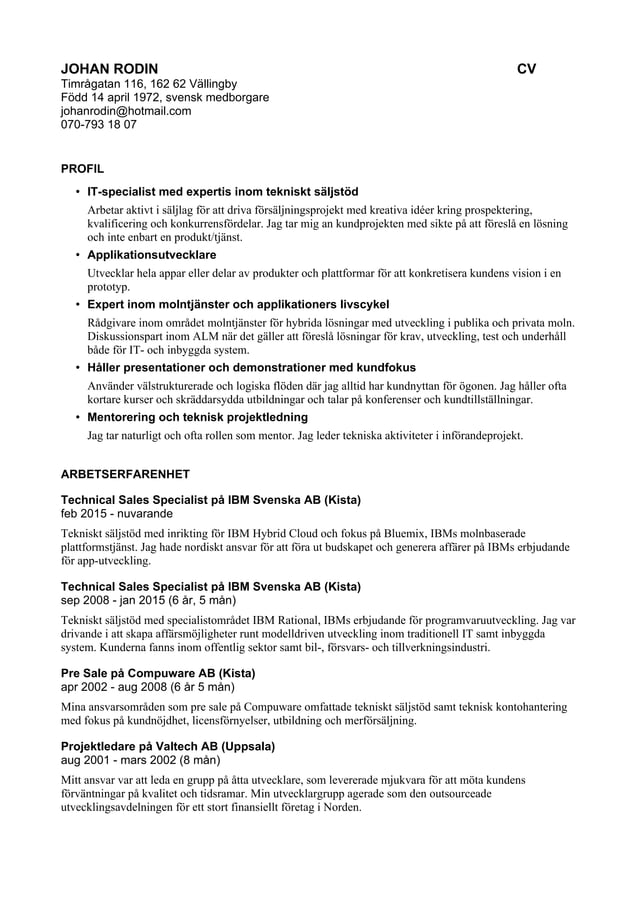 JohanRodinCV | PDF