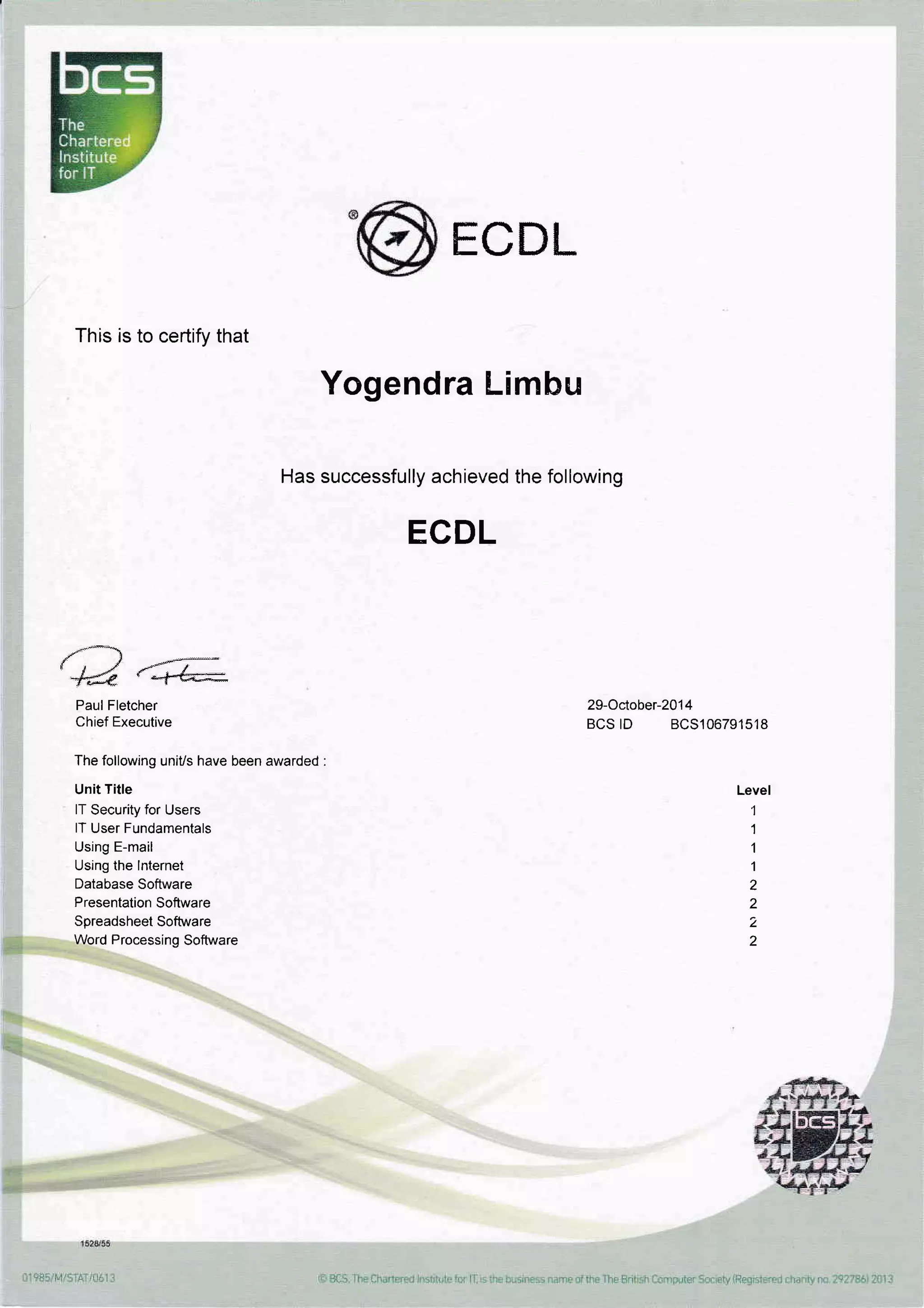 Yogendra Limbu ECDL certificate | PDF
