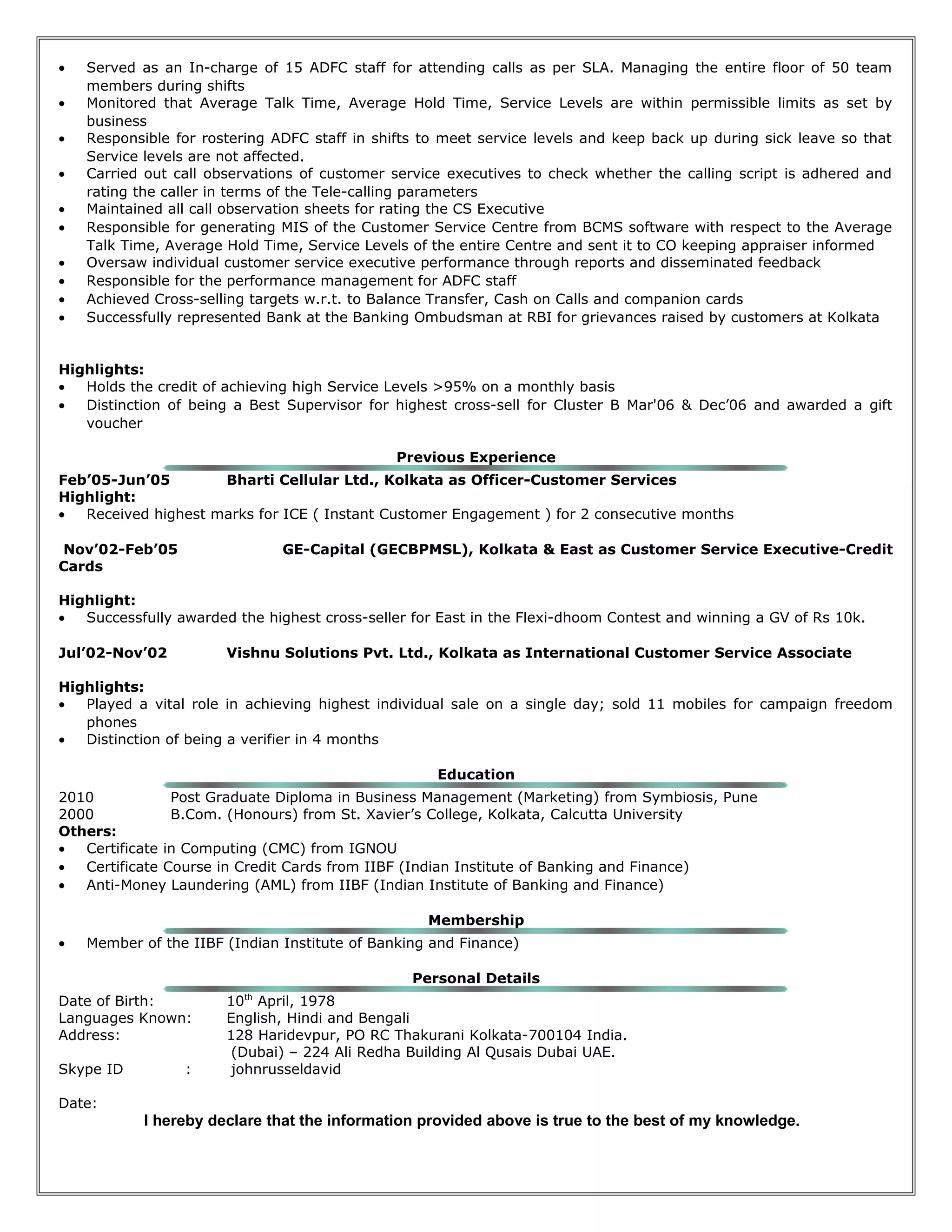 Resume - J R David Updated Dubai | DOC