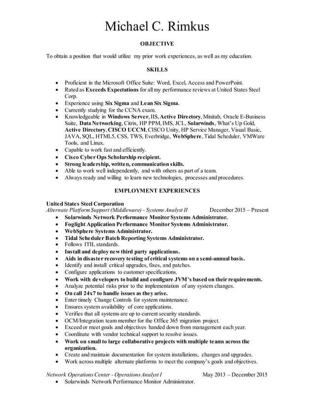 Michael C. Rimkus Resume | DOCX | Operating Systems | Computer Software ...