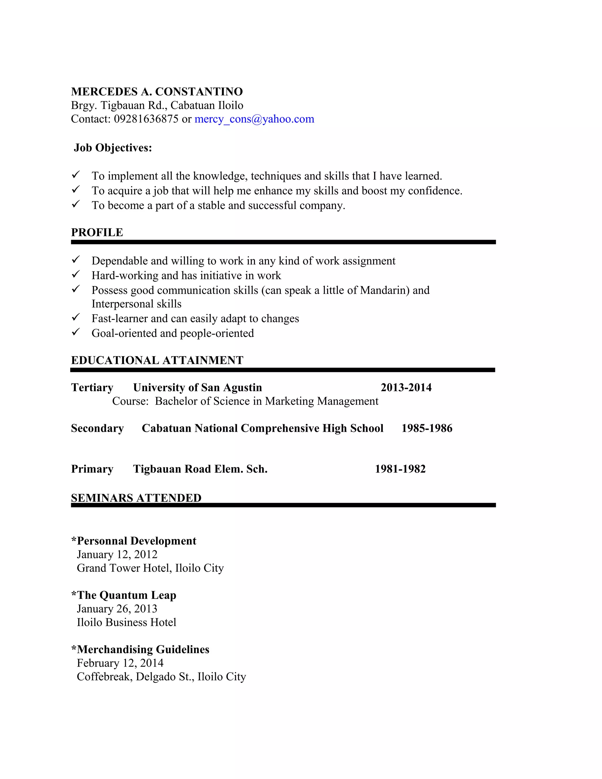 MERCEDES CONSTANTINO RESUME | DOC