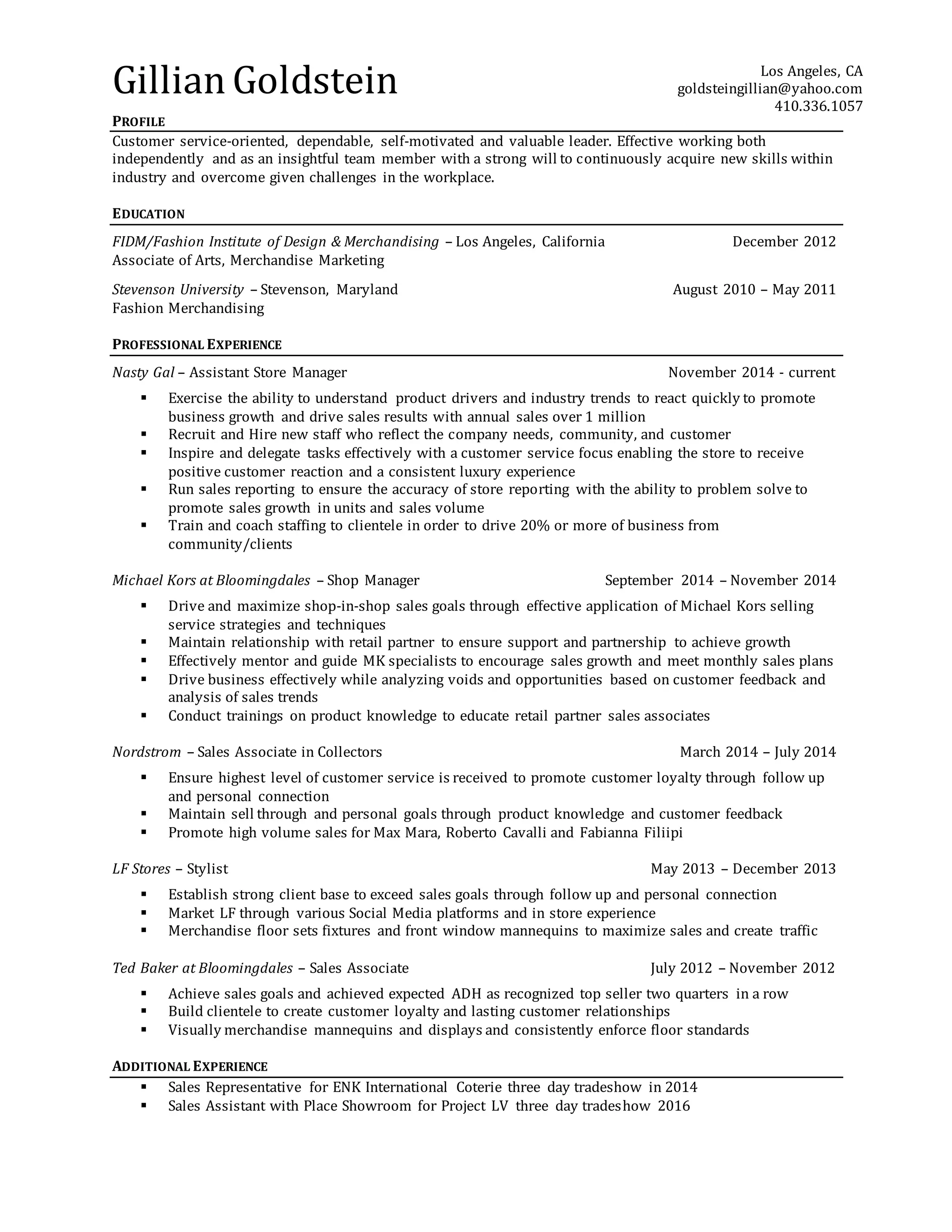 GillianGoldsteinresume2016 | DOCX