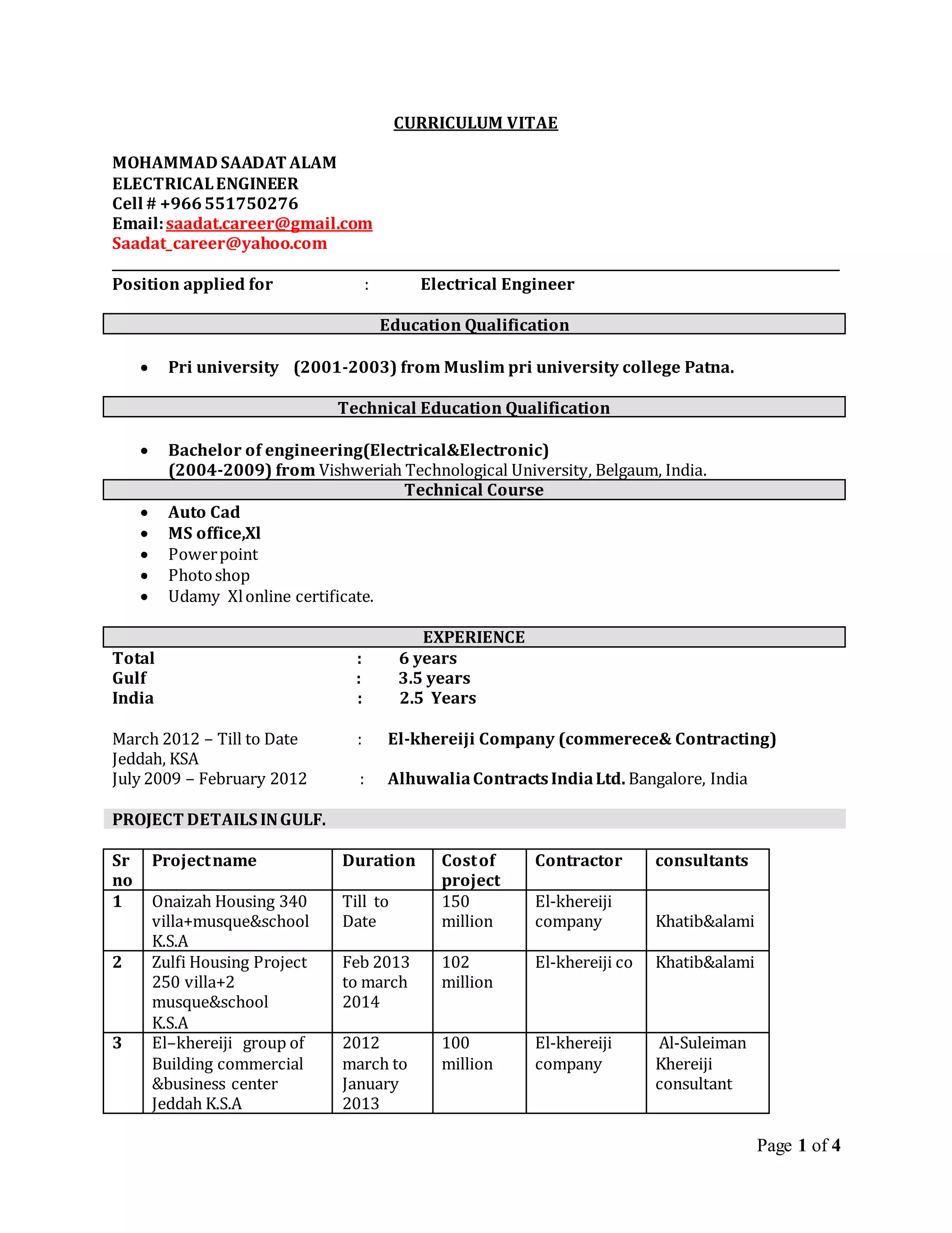 CV -Electrical engineer | PDF