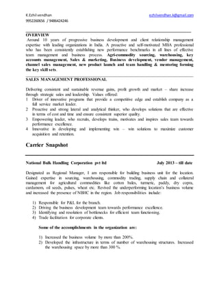 ezhil cv 29th april 2015 | DOCX | Sales | Business