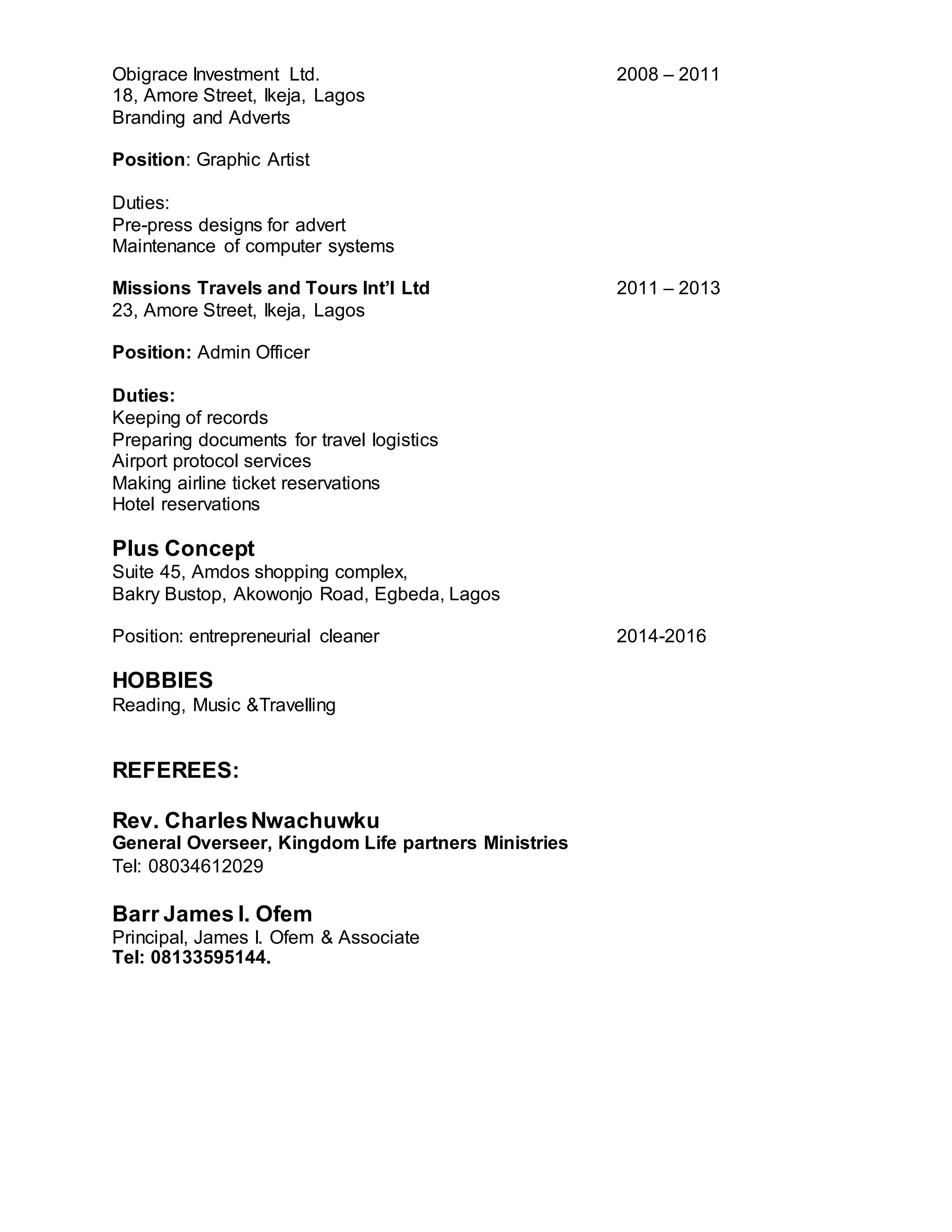 Womi Daniel ONen main cv | DOCX | Christianity | Religion & Spirituality