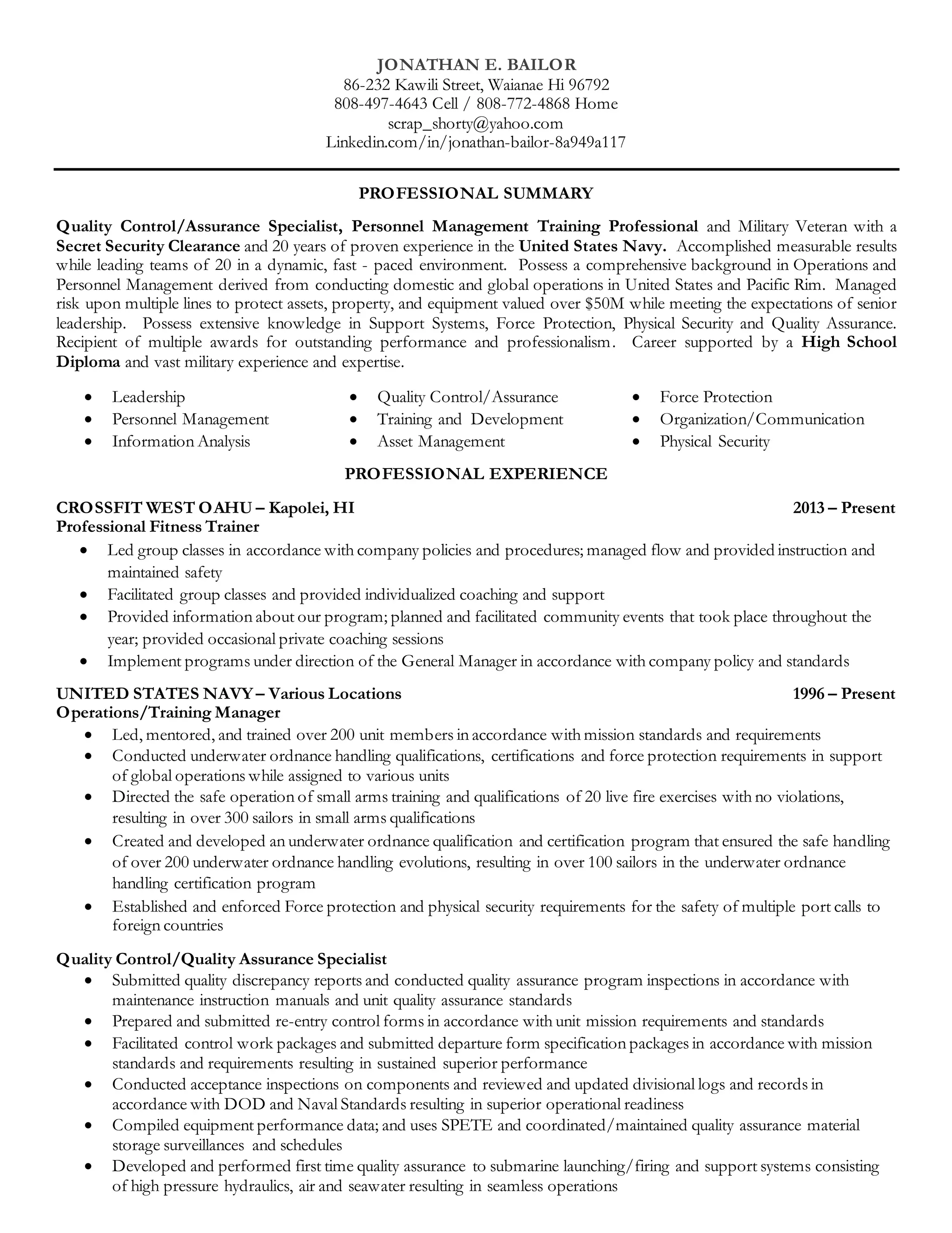 HHUSA Resume Jonathon Bailor | DOCX | Defense Industry | Industries