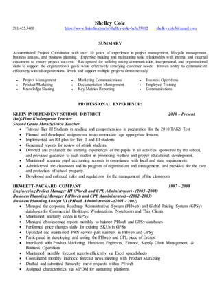 Shelley Cole resume 2016 | DOCX | Business | Business and Finance