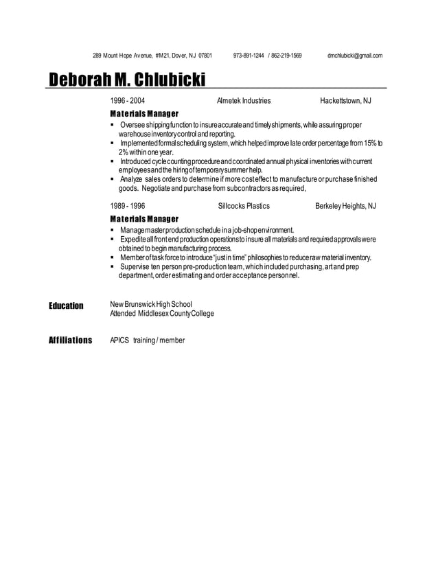 DMC Resume 5-15-16 | PDF