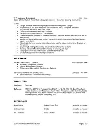 Annemie CV | PDF | Computing | Technology & Computing