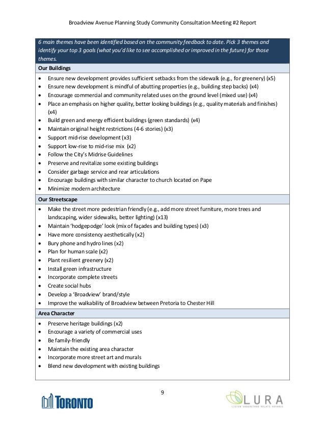 Broadview Avenue Planning Study Community Consultation Summary Report