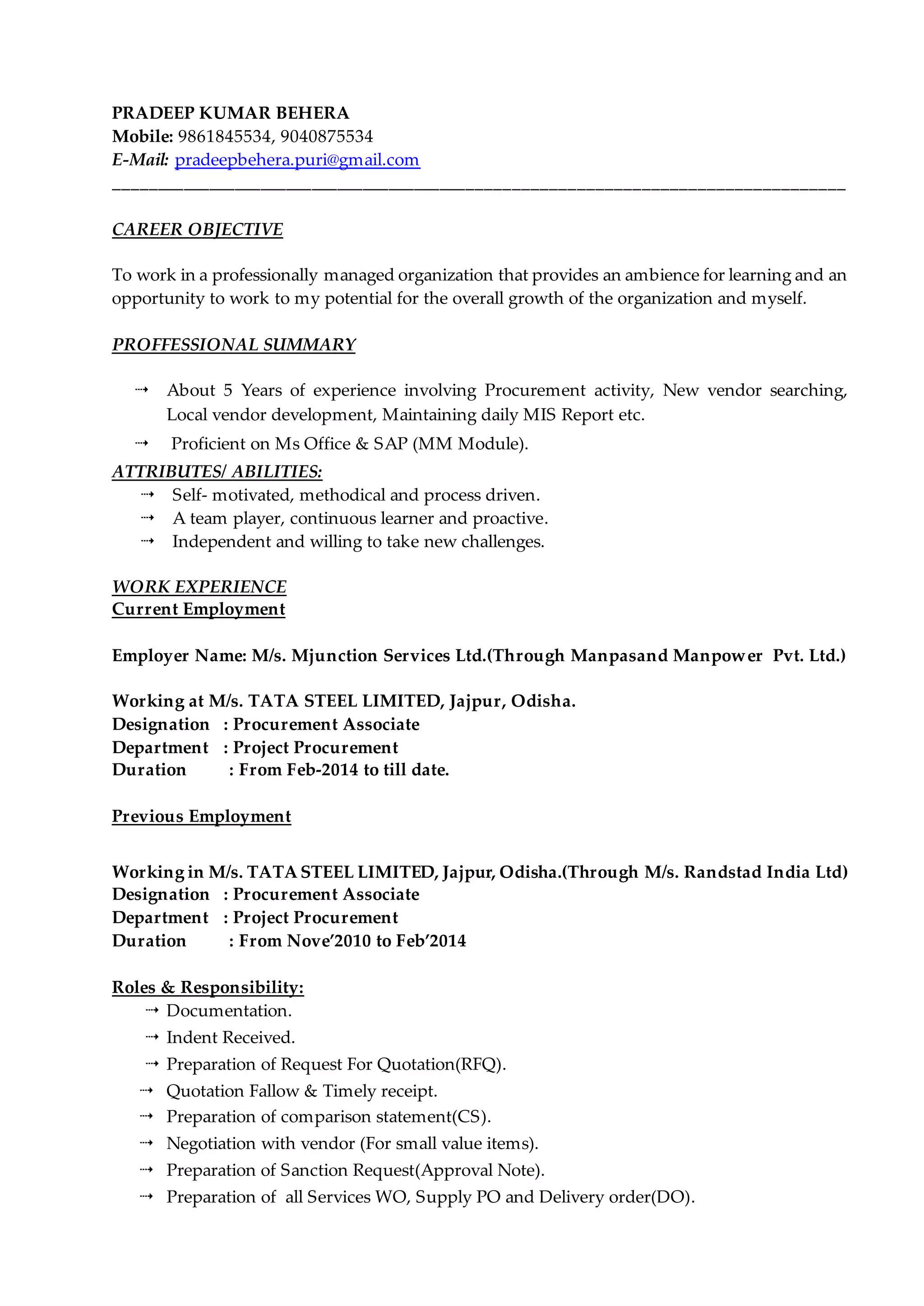 Pradeep Behera CV | DOCX