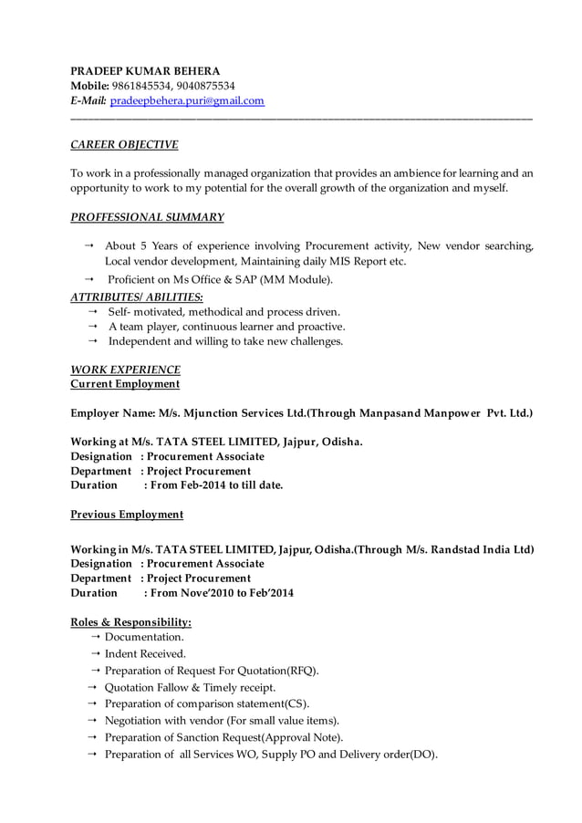 Pradeep Behera CV | PDF