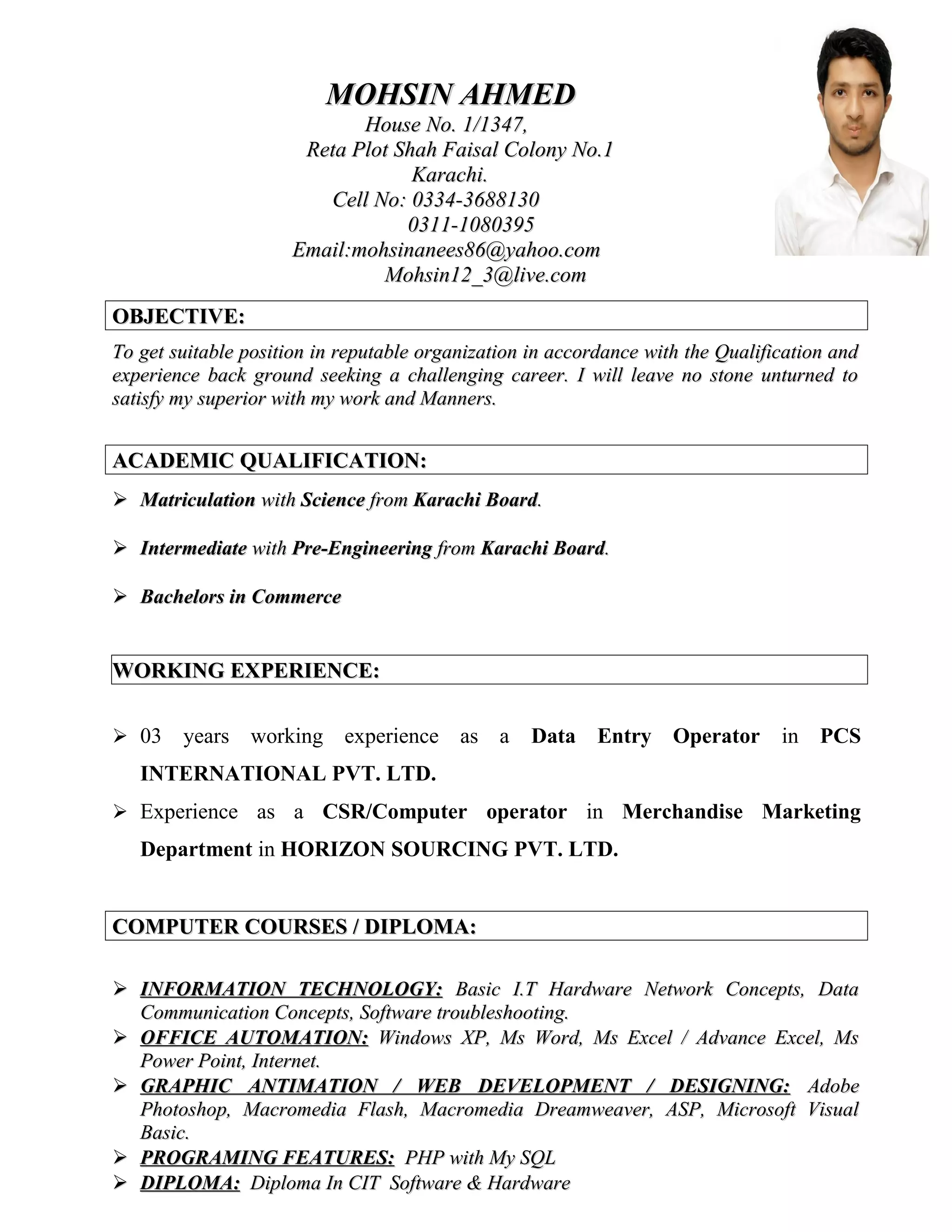 Mohsin Ahmed cv | PDF