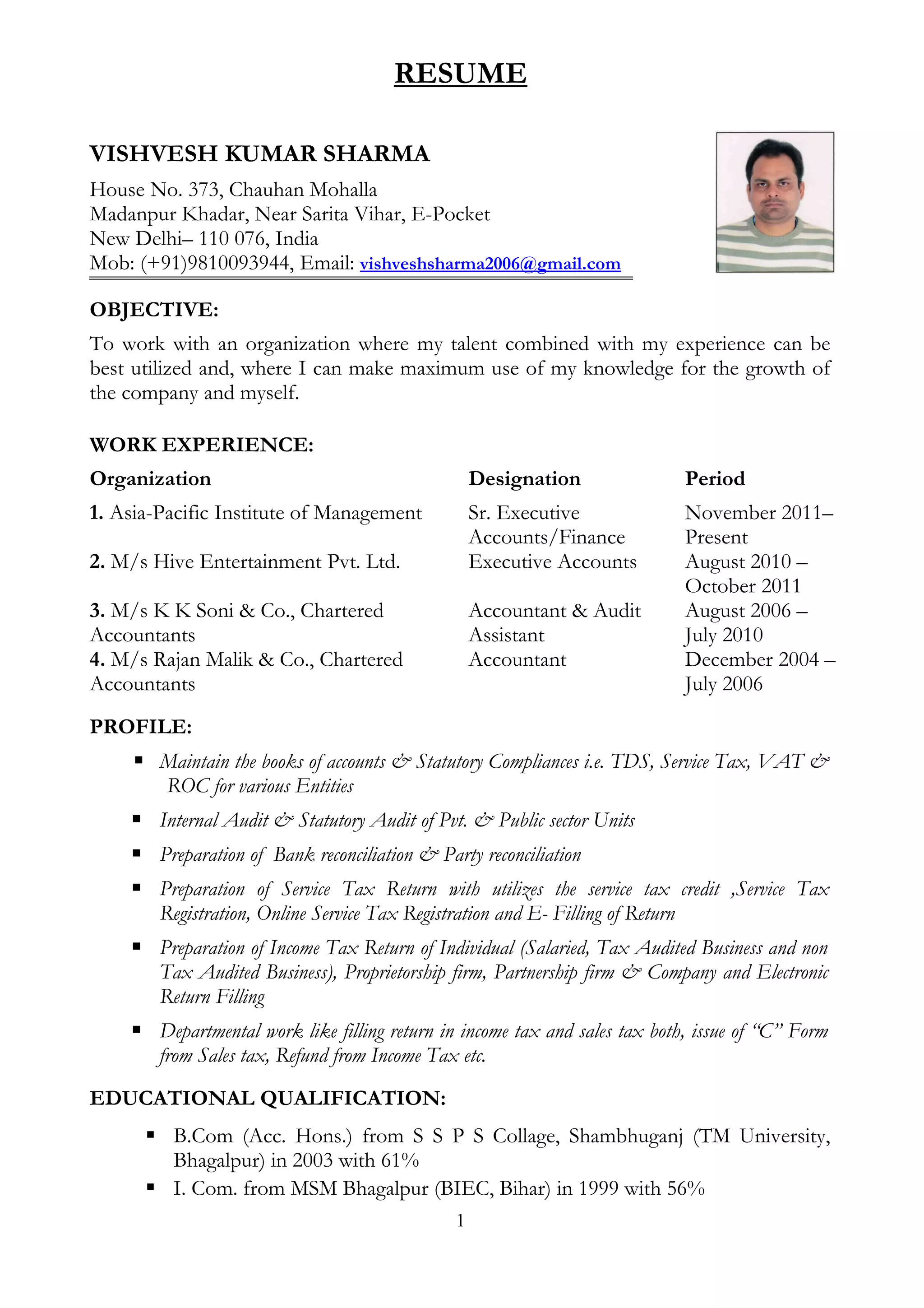 Resume_VKSharma | DOC | Business Accounting & Finance | Business