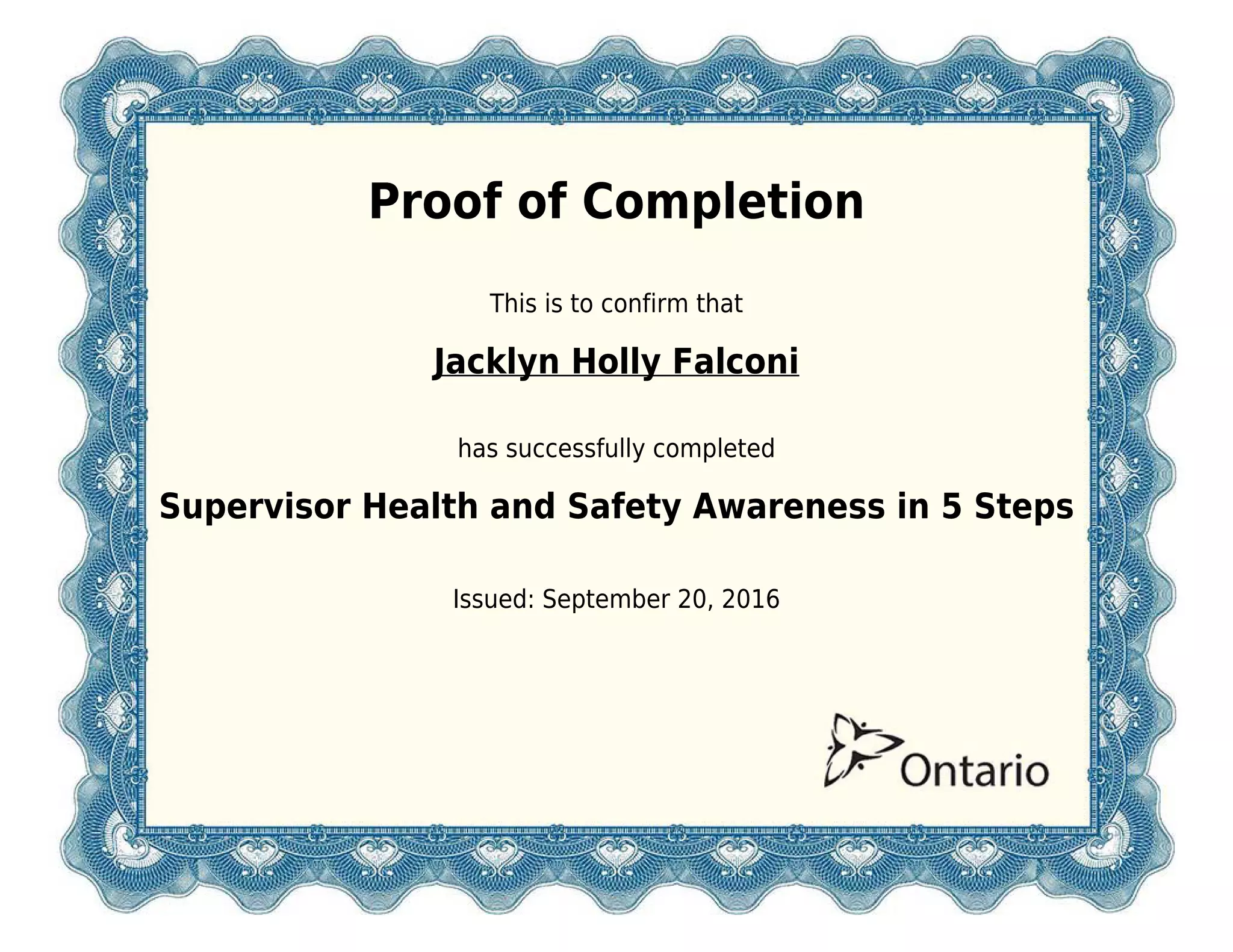 Jacklyn Holly Falconi - Supervisor Health and Safety Awareness in 5 ...