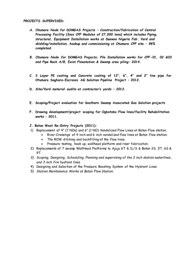 SOME OF THE PROJECTS HANDLED | DOCX