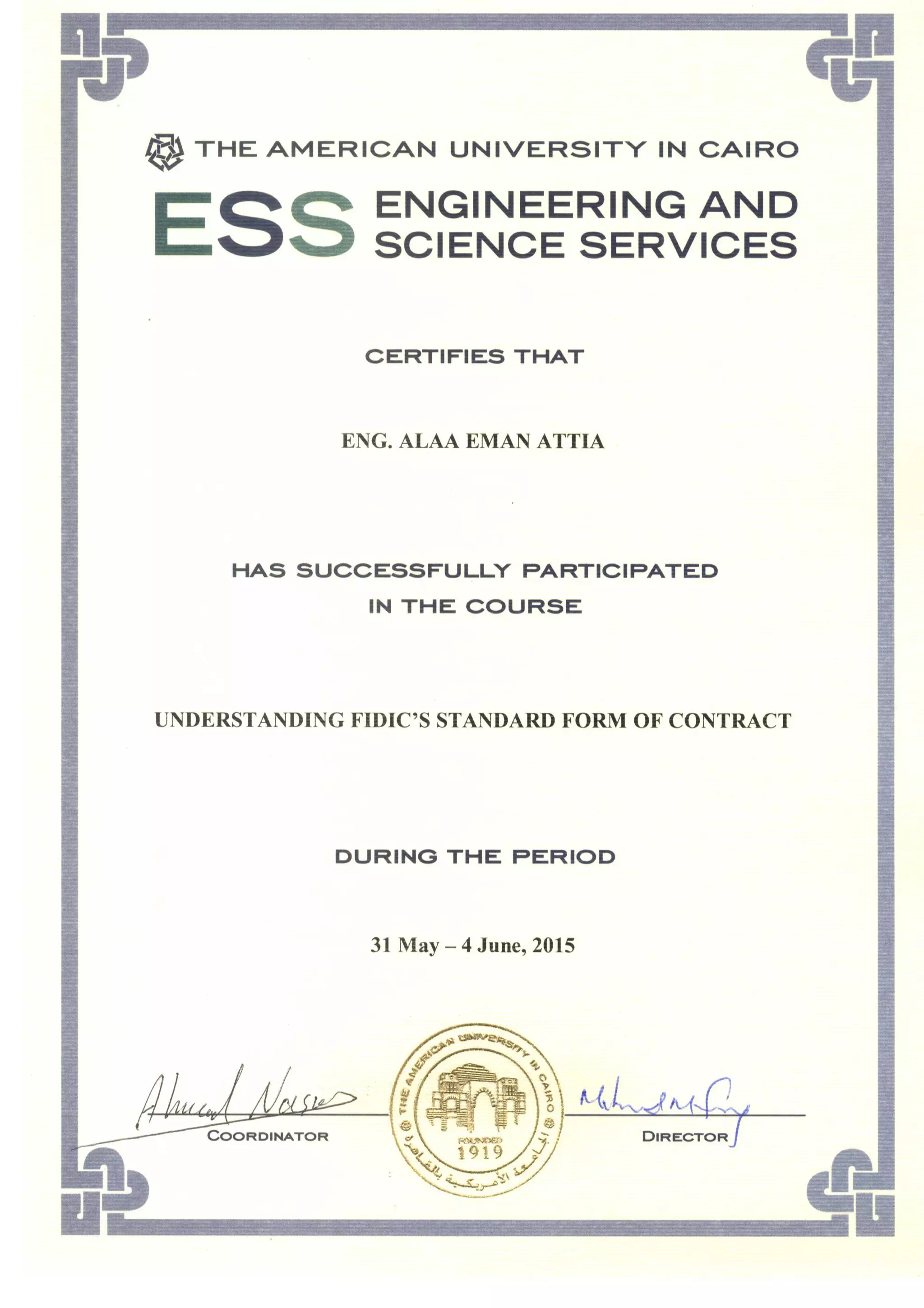 Eng. Alaa Attia's FIDIC Certificate Course | PDF