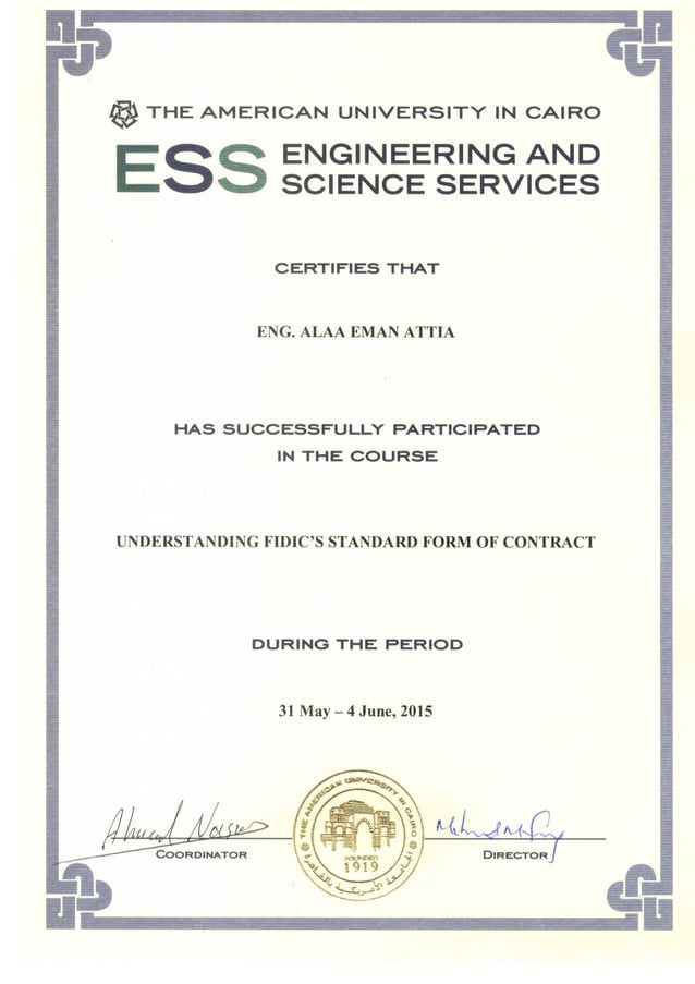 Eng. Alaa Attia's FIDIC Certificate Course | PDF