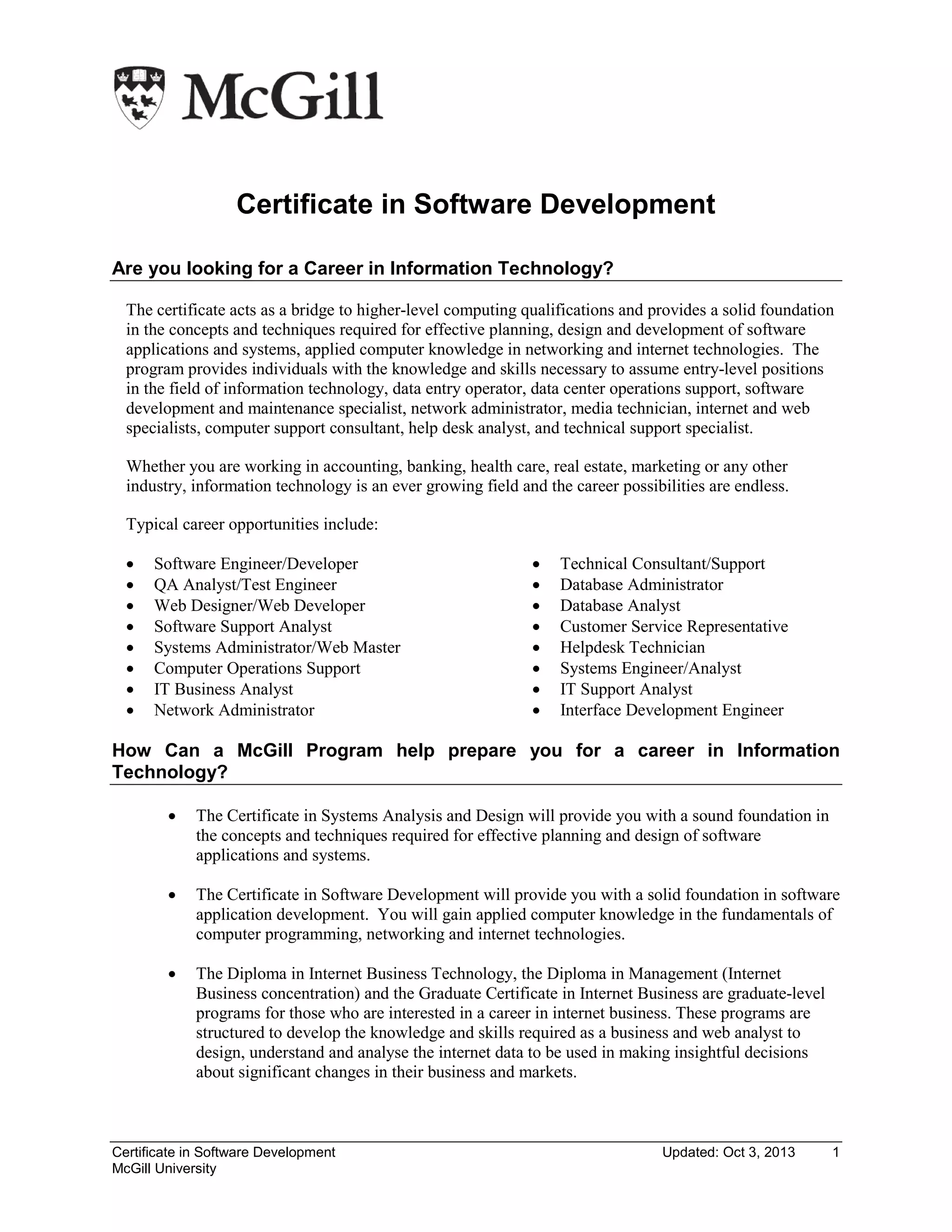 cert_softwaredevelopment_oct32014 | PDF | Web Development | Internet