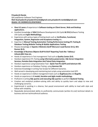 Priyadarshi Nanda_QA_Resume | DOC | Databases | Computer Software and Applications